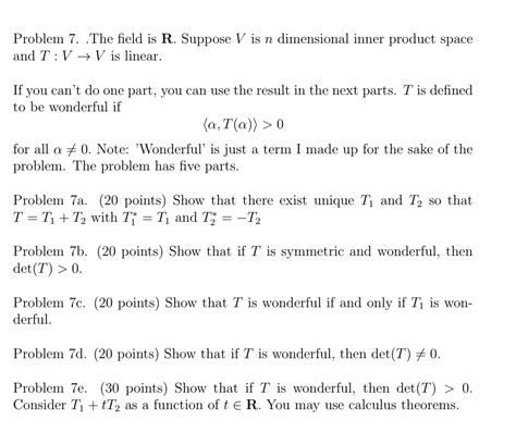 Solved Problem The Field Is R Suppose V Is N Dimensional Chegg Com
