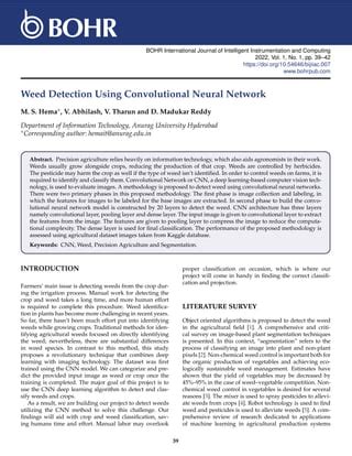 Weed Detection Using Convolutional Neural Network PDF Agriculture Industries