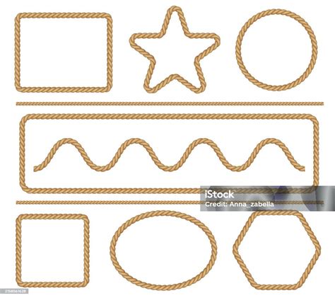 해상 로프 테두리 세트 에서 벡터 형식 절연 통하고 있는 백색 배경 깨끗한 만화 스타일로 다양한 항해 로프 테두리의 벡터 일러스트 모음입니다 별 원형 웨이브 스퀘어 로프