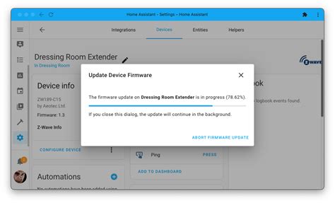 zha integration ui options to apply ota firmware update otau per