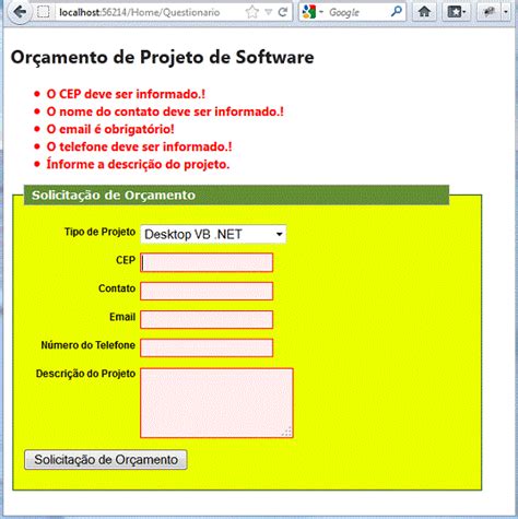 ASP NET MVC Criando um Formulário validação usando o template Basic