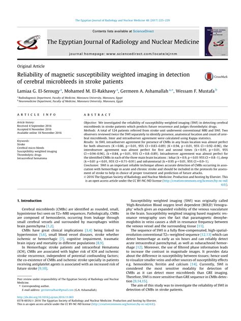 Pdf Reliability Of Magnetic Susceptibility Weighted Imaging In Detection Of Cerebral