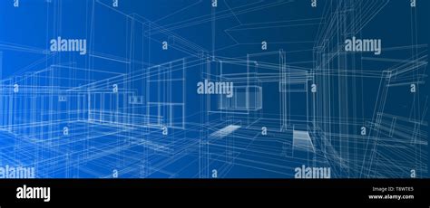 Architecture Interior Space Design Concept 3d Perspective White Wire Frame Rendering Gradient
