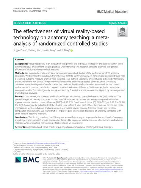 The Effectiveness Of Virtual Reality Based Pdf Meta Analysis Cognition