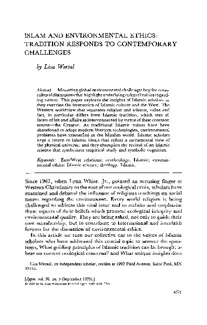 Pdf Islam And Environmental Ethics Tradition Responds To