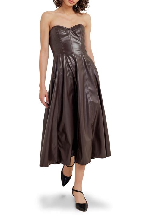 Freemarket Strapless Faux Leather Midi Dress Nordstrom