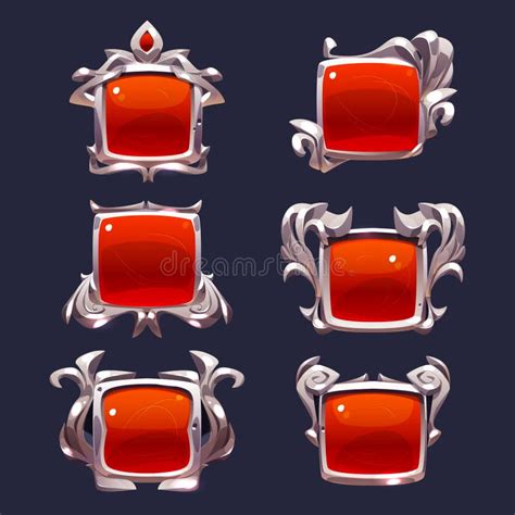 Game Level Ui Icons Buttons Isolated Frames Set Stock Vector