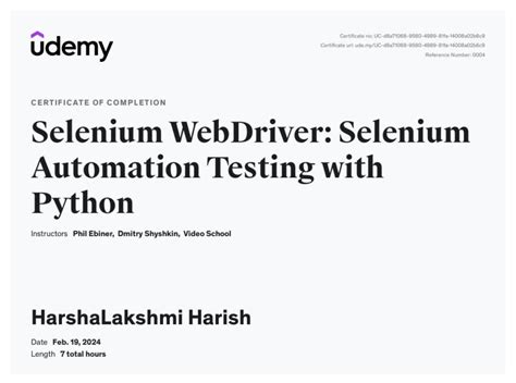 Harshalakshmi Harish On Linkedin Just Finished The Course ”selenium Webdriver Selenium