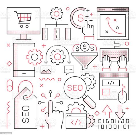 Seo Web Banner With Linear Icons Trendy Linear Style Vector Stock