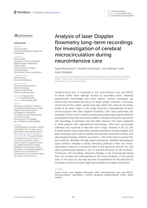 Pdf Analysis Of Laser Doppler Flowmetry Long Term Recordings For