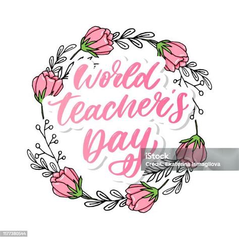 세계 교사의 날 글자 서예 브러쉬 벡터 일러스트에 대한 포스터 교사 교육 관련 직업에 대한 스톡 벡터 아트 및 기타 이미지