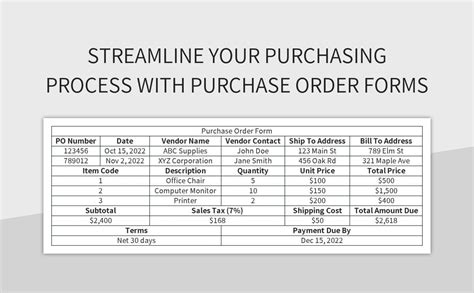 Streamline Your Purchases With A Purchase Order Form Excel Template And