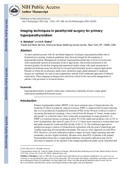 Pdf Imaging Techniques In Parathyroid Surgery For Primary