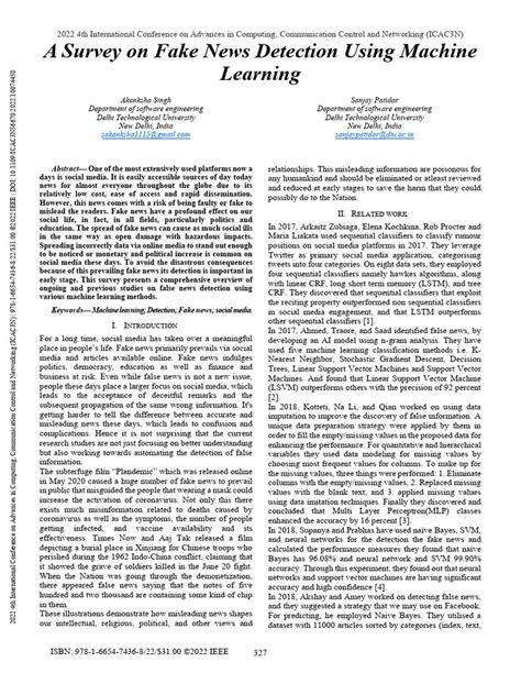 A Survey On Fake News Detection Using Machine Learning Pdf