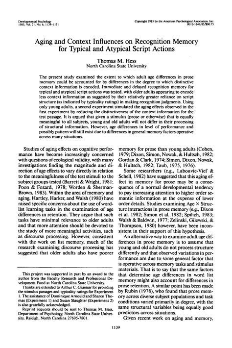 Pdf Aging And Context Influences On Recognition Memory For Typical