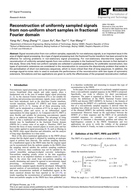 Pdf Reconstruction Of Uniformly Sampled Signals From Non Uniform Short Samples In Fractional