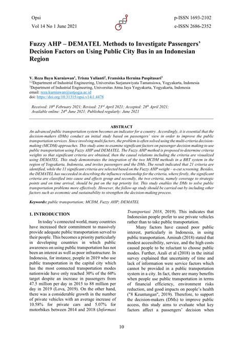 Pdf Fuzzy Ahp Dematel Methods To Investigate Passengers Decision Factors On Using Public