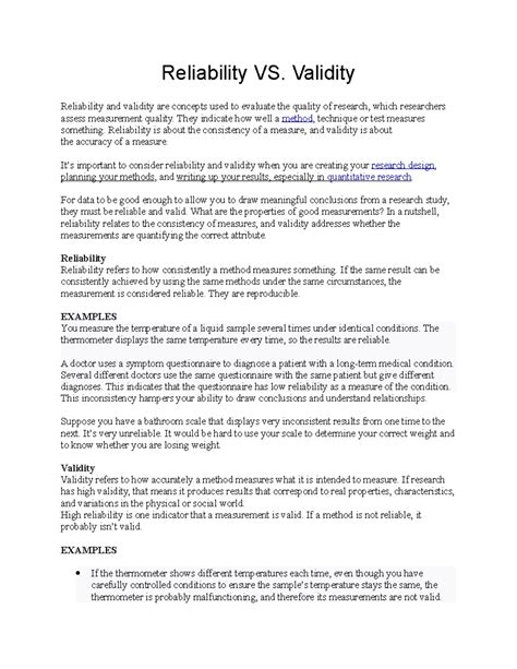 Reliability Vs Validity Edited Reliability Vs Validity Reliability And Validity Are Concepts