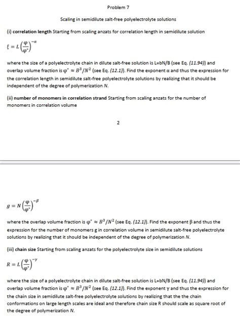 Solved Problem 7scaling In Semidilute Salt Free