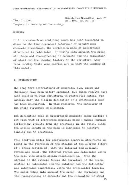 Pdf Time Dependent Behaviour Of Prestressed Concrete Rmseura Tkk Fi Rmlehti 1993 Nro1