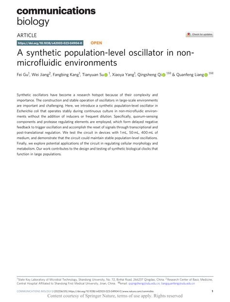 Pdf A Synthetic Population Level Oscillator In Non Microfluidic Environments