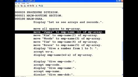 cobol 10 arrays and records youtube