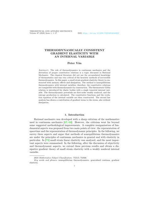 Pdf Thermodynamically Consistent Gradient Elasticity With An Internal Variable