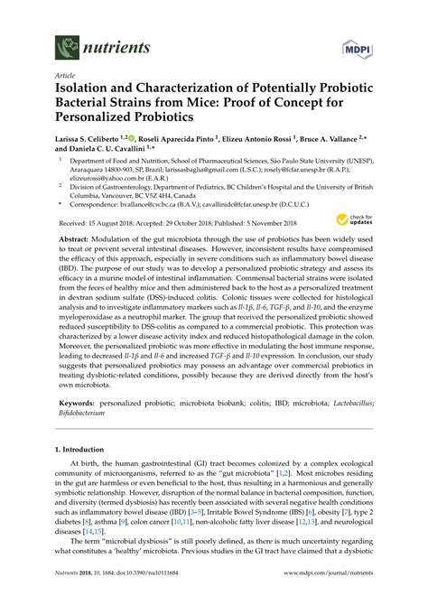 Pdf Isolation And Characterization Of Potentially Probiotic Bacterial