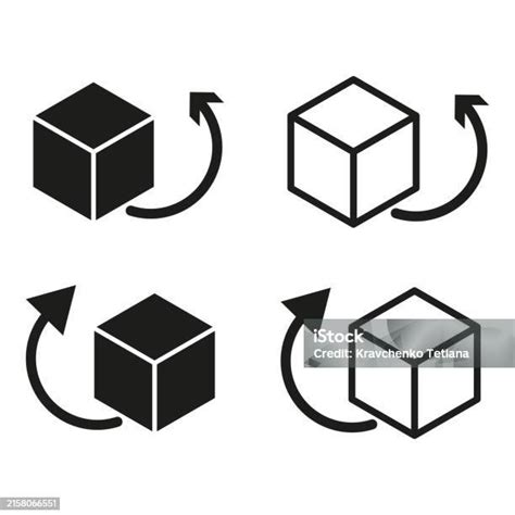 Rotating Cube Icons Black And White Vector 3d Symbols Geometric