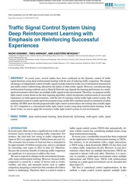 Pdf Traffic Signal Control System Using Deep Reinforcement Learning With Emphasis On