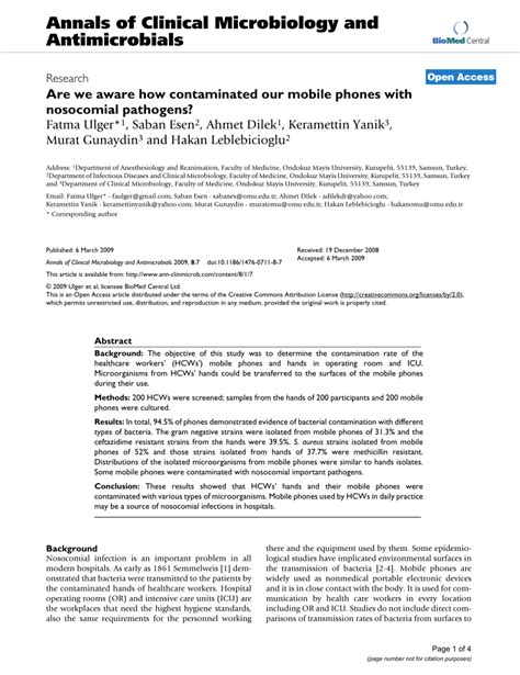 Pdf Are We Aware How Contaminated Our Mobile Phones With Nosocomial Pathogens