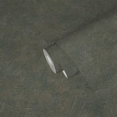 Papier Peint Géométrique Or Gris Et Vert 53 Cm X 10 05 M Livingwalls Leroy Merlin