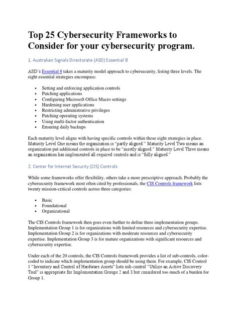 Top 25 Cybersecurity Frameworks Pdf Security Computer Security