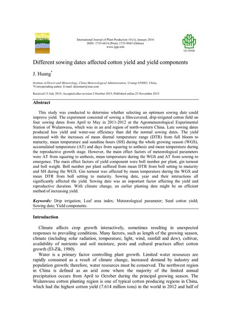 pdf different sowing dates affected cotton yield and yield components
