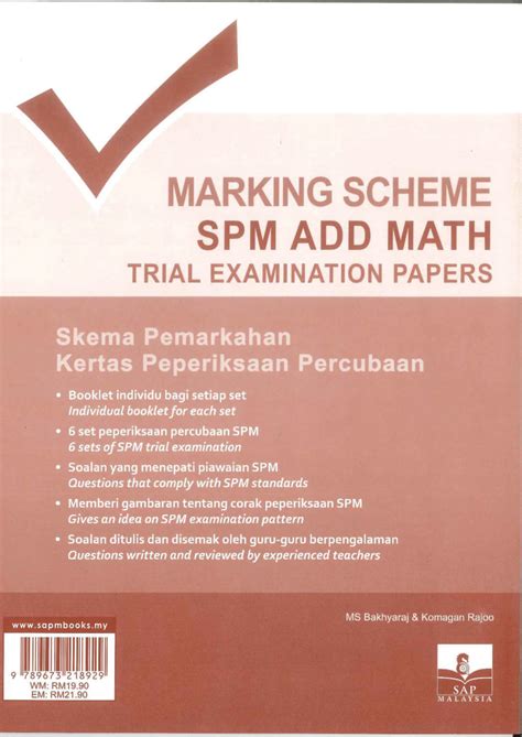 Marking Scheme Spm Add Math Trial Examination Papers Sap Publications Malaysia