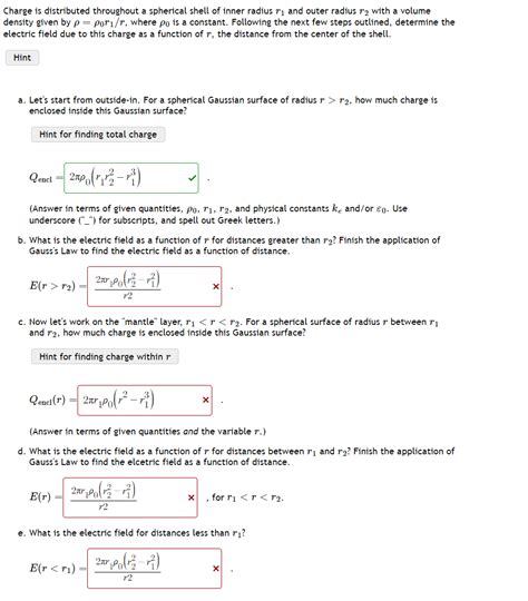 solved charge is distributed throughout a spherical shell of