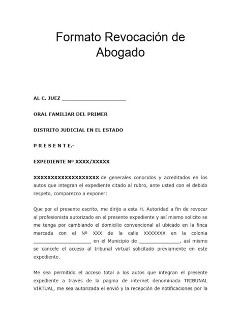 Modelo Revocacion De Abogados Pdf