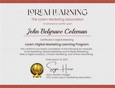 Business Marketing Certificate 39898453 Template