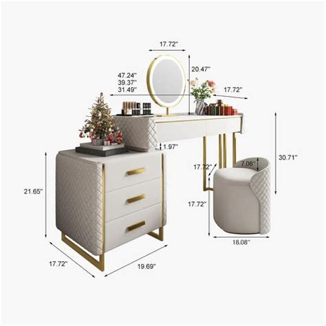 Luxury Makeup Vanity Set With Led Lighted Mirror Side Cabinet And 5