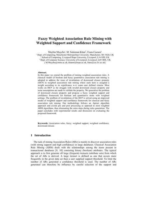Pdf Fuzzy Weighted Association Rule Mining With Weighted Support And