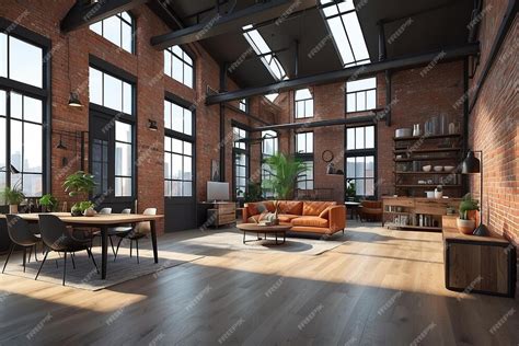 Premium Photo Converted Industrial Loft With Exposed Brick Walls And