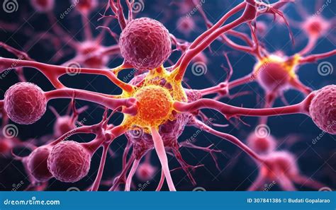 Neural Network With Glowing Synapses Illustrating Brain Function And