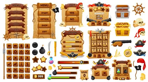 Wooden Button Cartoon Interface Ui Or Game Gui Vector Image