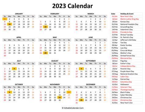2023 Printable Calendar With Holidays