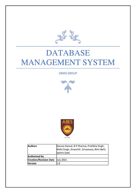 Unit6 V 1 3 13 7 DBms Notes DATABASE MANAGEMENT SYSTEM DBMS GROUP
