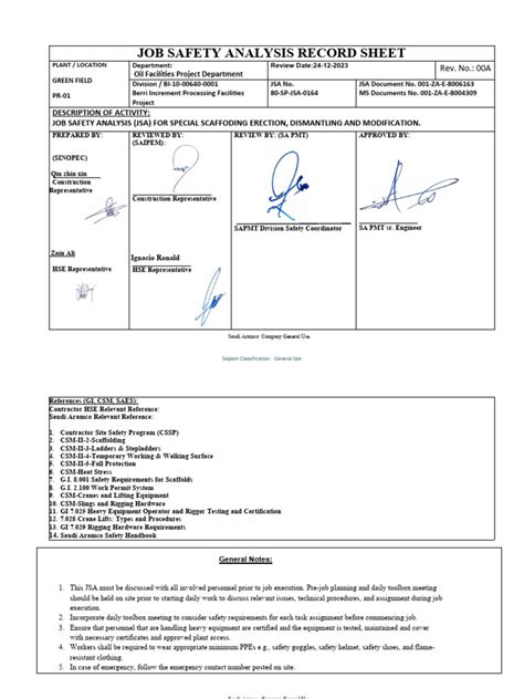 Job Safety Analysis Record Sheet Download Free Pdf Crane Machine Scaffolding
