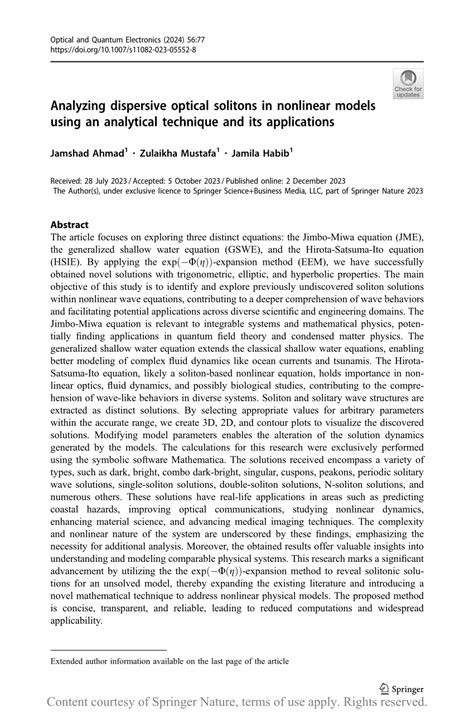Analyzing Dispersive Optical Solitons In Nonlinear Models Using An