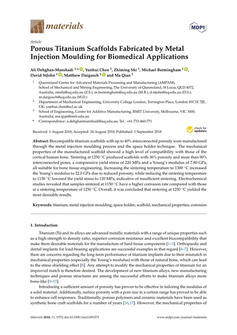 Pdf Porous Titanium Scaffolds Fabricated By Metal Injection Moulding