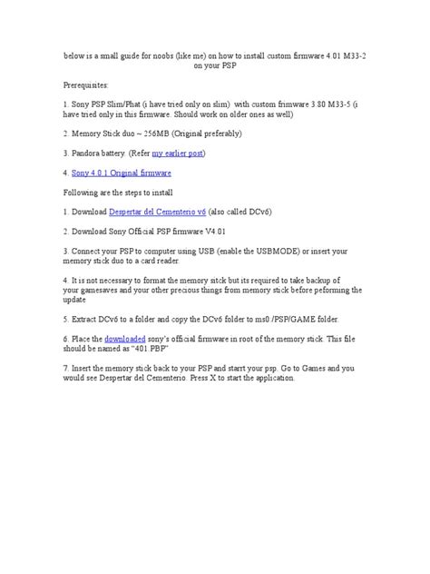 How To Install Firmware 4 01 M33 2 Pdf Usb Flash Drive Booting