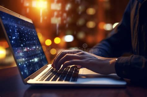 Productive Digital Workspace Close Up Of Young Woman Working On Laptop